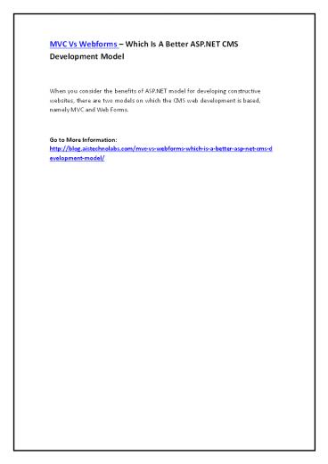 MVC Vs Webforms – Which Is A Better ASP.NET CMS Development Model ...