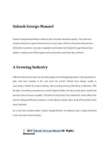 Subash George Manuel | An Industry Leader (1) presentation | free to ...