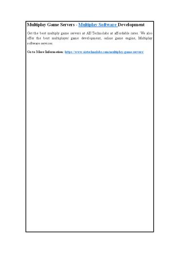 Multiplay Game Servers - Multiplay Software Development presentation ...