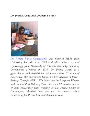 Dr. Prema Kania and Dr Prema Clinic presentation | free to download