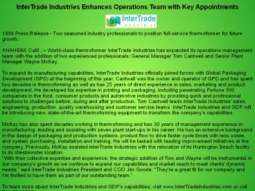 InterTrade Industries Enhances Operations Team with Key Appointments ...