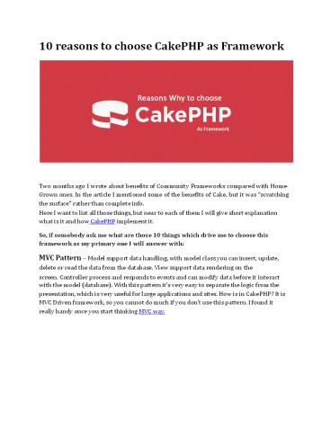 PPT – 10 reasons to choose CakePHP as Framework PowerPoint presentation | free to download - id ...