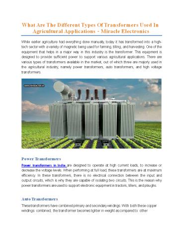 What are the different types of transformers used in agricultural ...