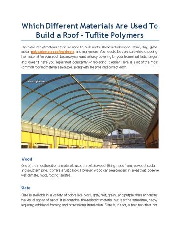 Which Different Materials Are Used To Build A Roof - Tuflite Polymers ...