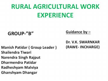 RURAL AGRICULTURAL WORK EXPERIENCE (RAWE) presentation | free to download