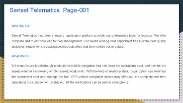 PPT – Sensel Telematics Products PowerPoint presentation | free to ...