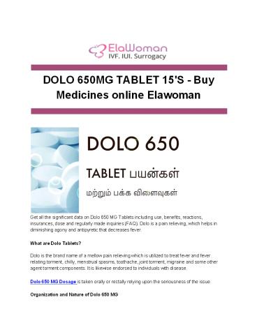 PPT – DOLO 650MG TABLET 15'S - Buy Medicines online Elawoman PowerPoint ...