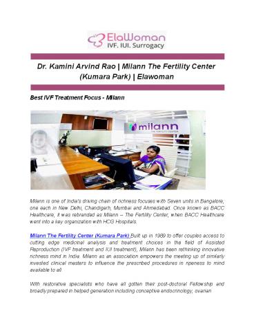 PPT – Dr. Kamini Arvind Rao | Milann The Fertility Center (Kumara Park ...
