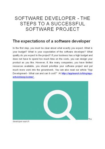SOFTWARE DEVELOPER - THE STEPS TO A SUCCESSFUL SOFTWARE PROJECT ...