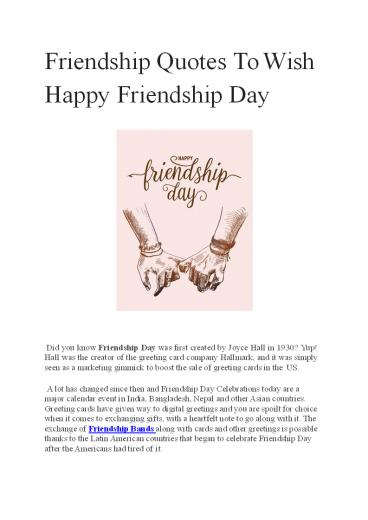 Friendship Quotes To Wish Happy Friendship Day presentation | free to ...