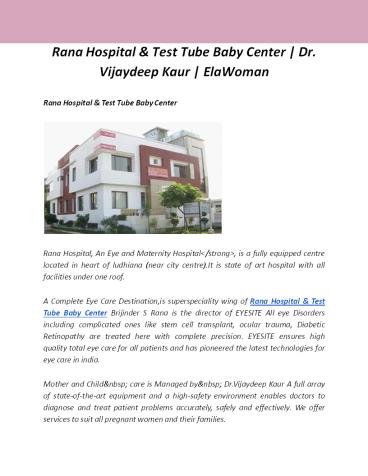 Rana Hospital & Test Tube Baby Center | Dr. Vijaydeep Kaur | ElaWoman ...