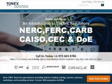 An Introduction to Electric Regulatory : NERC, FERC, CARB, CAISO, CEC ...