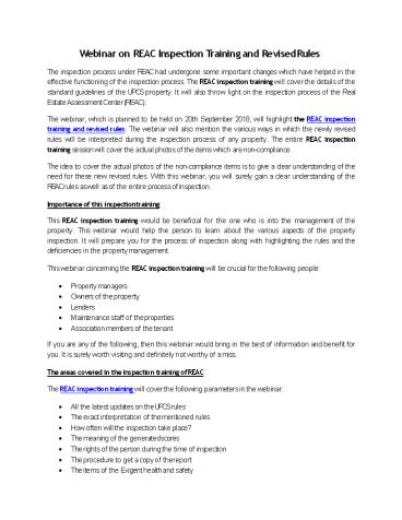 Webinar on REAC Inspection Training and Revised Rules presentation ...