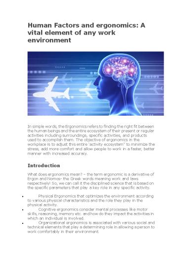 PPT – Human Factors and ergonomics: A vital element of any work ...