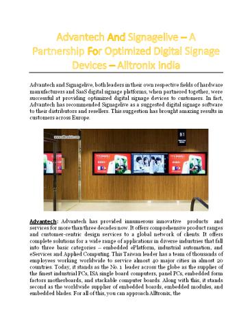 Advantech And Signagelive – A Partnership For Optimized Digital Signage ...