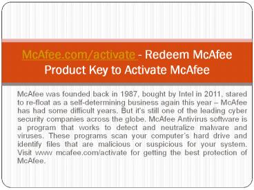 McAfee.com/activate - Redeem McAfee Product Key to Activate McAfee ...