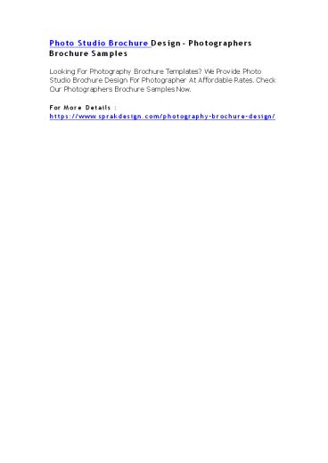 Photo Studio Brochure Design - Photographers Brochure Samples ...