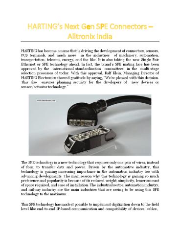 HARTING’s Next Gen SPE Connectors - Alltronix presentation | free to ...