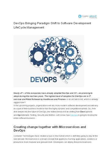 DevOps Bringing Paradigm Shift to Software Development LifeCycle ...