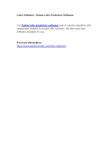 PPT – Online Lotto Prediction Software - Online Lotto Prediction ...