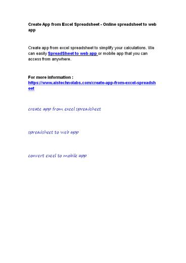 PPT Create App From Excel Spreadsheet Online Spreadsheet To Web App 