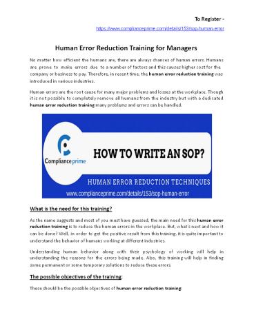 PPT – Human Error Reduction Training for Managers PowerPoint ...