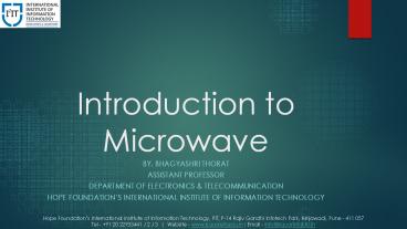 Introduction to Microwave - Dept. Of Electronics and Telecommunication ...
