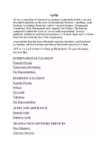 Apt & CO LLP Chartered Accountants CA Firm In Hyderabad aptllpca@gmail ...