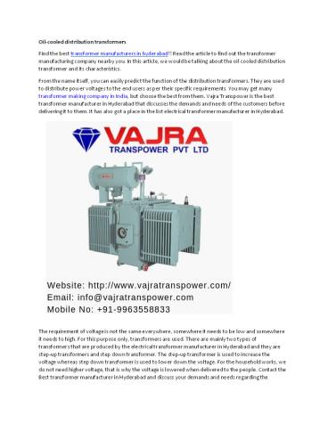 Oil-cooled distribution transformers presentation | free to download