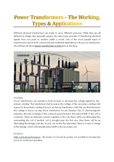 Power Transformers – The Working, Types & Applications presentation ...