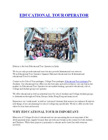 Educational Tour Operator | school tour packages | college tour ...