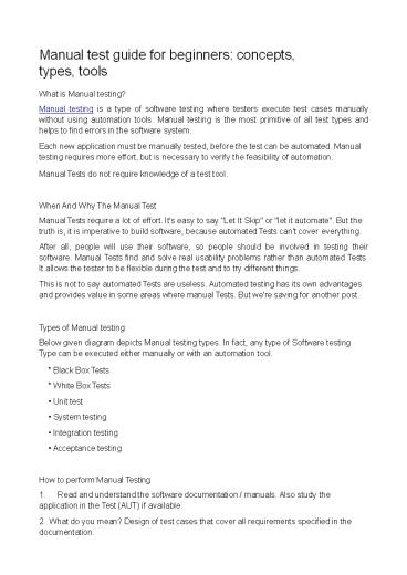 Manual test guide for beginners: concepts, types, tools presentation ...
