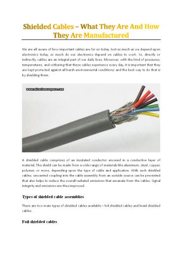 Shielded Cables – What They Are And How They Are Manufactured ...
