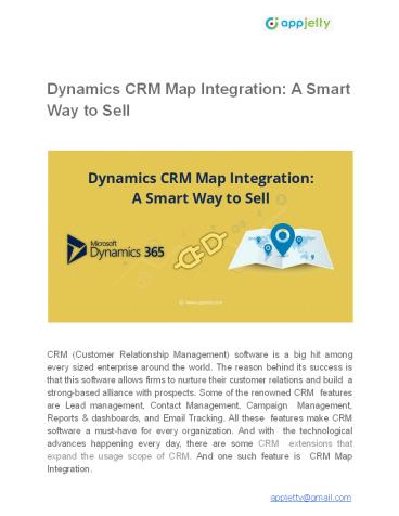 Dynamics CRM Map Integration: A Smart Way to Sell presentation | free to download