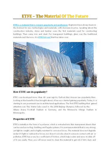 ETFE – The Material Of The Future - Tuflite Polymers presentation ...