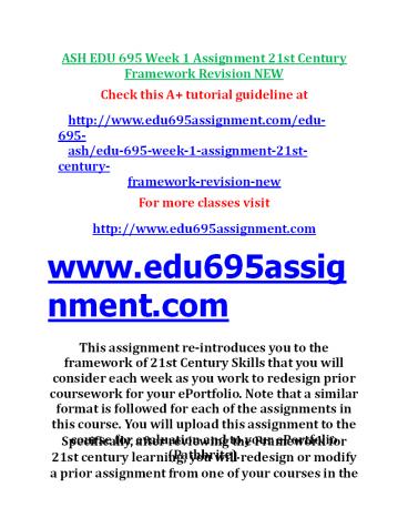 EDU 695 Week 1 Assignment 21st Century Framework Revision NEW presentation | free to download