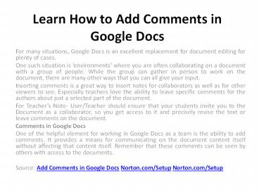 PPT – Learn How to Add Comments in Google Docs PowerPoint presentation ...