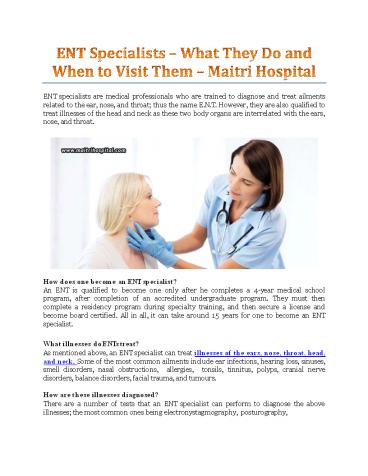 PPT – ENT Specialists – What They Do And When To Visit Them - Maitri ...