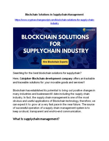 PPT – Blockchain Solutions for Supplychain Management PowerPoint ...