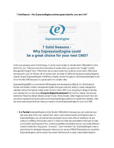 7 Solid Reasons - Why ExpressionEngine could be a great choice for your next CMS? presentation ...