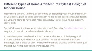 Different Types of Home Architecture Styles & Design of Modern House ...