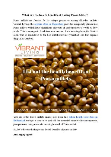 List out the health benefits of Porso millets. presentation | free to ...