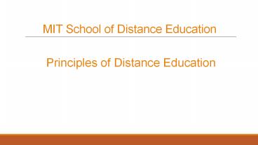 Principles of Distance Education – MIT School of Distance Education ...