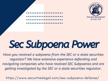 PPT – Sec Subpoena Power PowerPoint presentation | free to download ...
