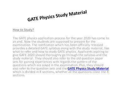 GATE Physics Study Material presentation | free to download