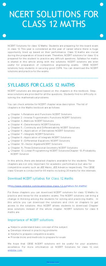 NCERT solutions for class 12 Maths presentation | free to download