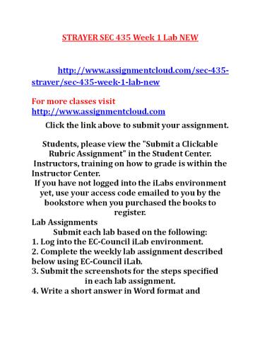 PPT – SEC 435 Week 1 Lab NEW PowerPoint presentation | free to download ...