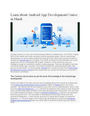 Learn about Android App Development Course in Hindi presentation | free ...