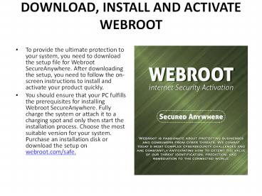 Webroot.com/safe | DOWNLOAD, INSTALL AND ACTIVATE WEBROOT presentation ...