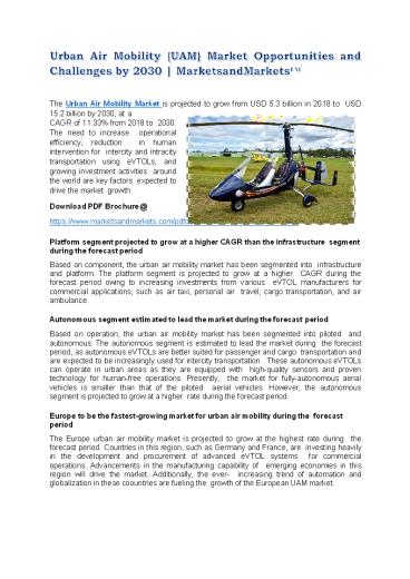 Urban Air Mobility (UAM) Market Opportunities and Challenges by 2030 ...